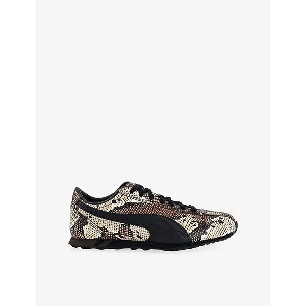 PUMA Sprint Printed Leather Trainers - Russet Brown Puma Black