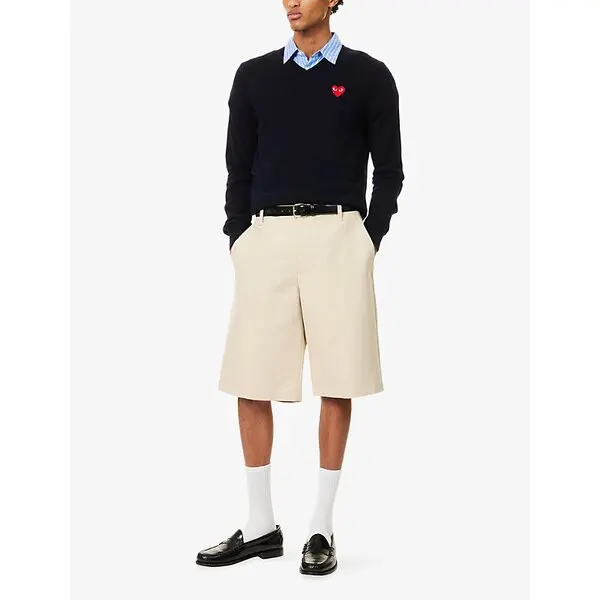 Play Comme Des Garcon Embroidered-logo Wool Jumper - Navy