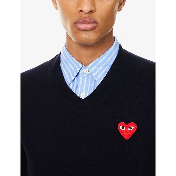 Play Comme Des Garcon Embroidered-logo Wool Jumper - Navy
