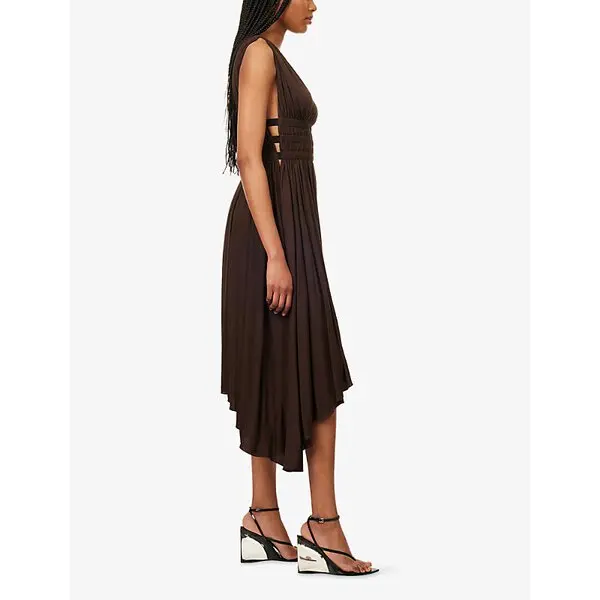 AlaA Plunge V-Neck Sleeveless Midi Dress - Chocolat | Editorialist