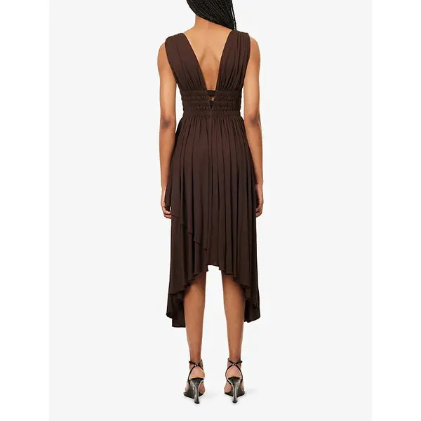 Alaïa Plunge V-neck Sleeveless Midi Dress - Chocolat