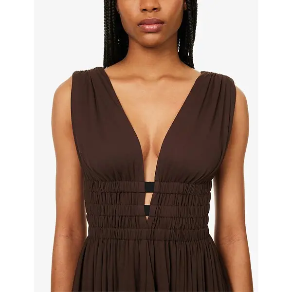 Alaïa Plunge V-neck Sleeveless Midi Dress - Chocolat