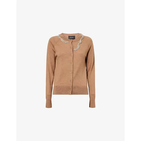 Simone Rocha Crystal-embellished Merino Wool-blend Cardigan - Chestnut Pearl Clear