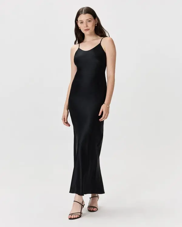 Quince Silk Maxi Slip Dress - Black