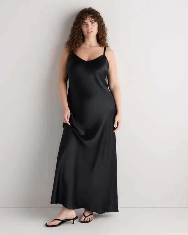 Quince Silk Maxi Slip Dress - Black