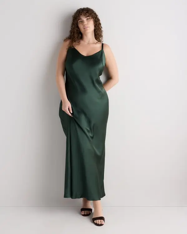 Quince Silk Maxi Slip Dress - Forest Green