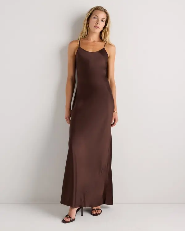 Quince Silk Maxi Slip Dress - Hot Fudge