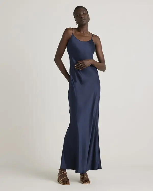 Quince Silk Maxi Slip Dress - Navy