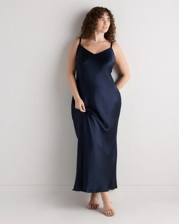 Quince Silk Maxi Slip Dress - Navy