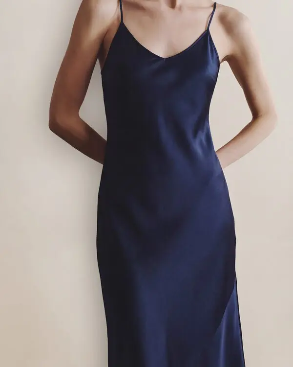 Quince Silk Maxi Slip Dress - Navy