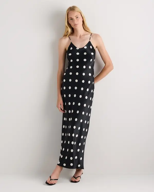 Quince Silk Maxi Slip Dress - Noir Large Dot