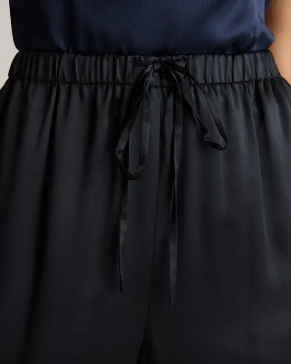 Quince Mulberry Silk Drawstring Wide Leg Pants - Black