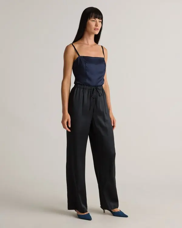 Quince Mulberry Silk Drawstring Wide Leg Pants - Black
