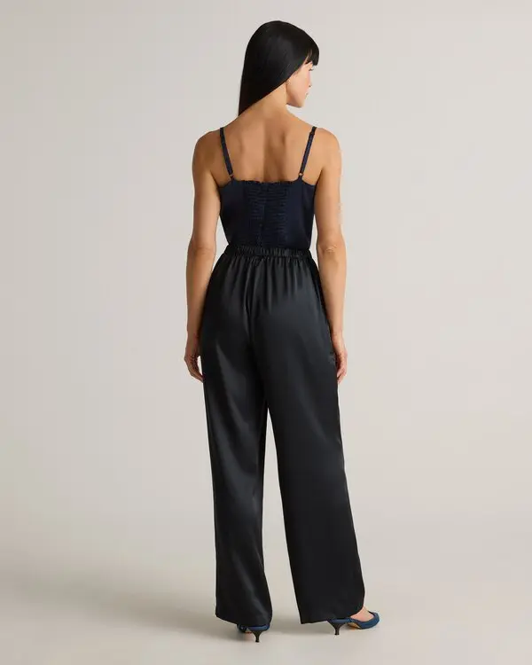 Quince Mulberry Silk Drawstring Wide Leg Pants - Black