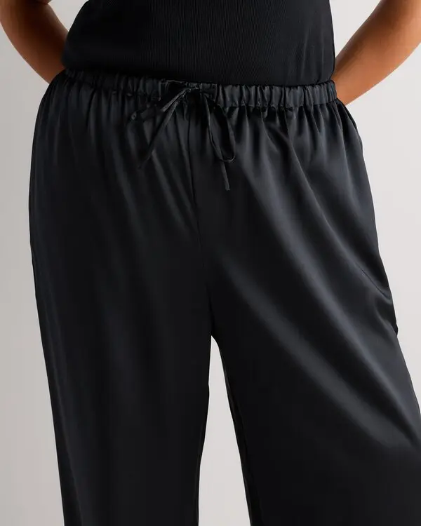 Quince 100% Mulberry Silk Drawstring Wide Leg Pants - Black