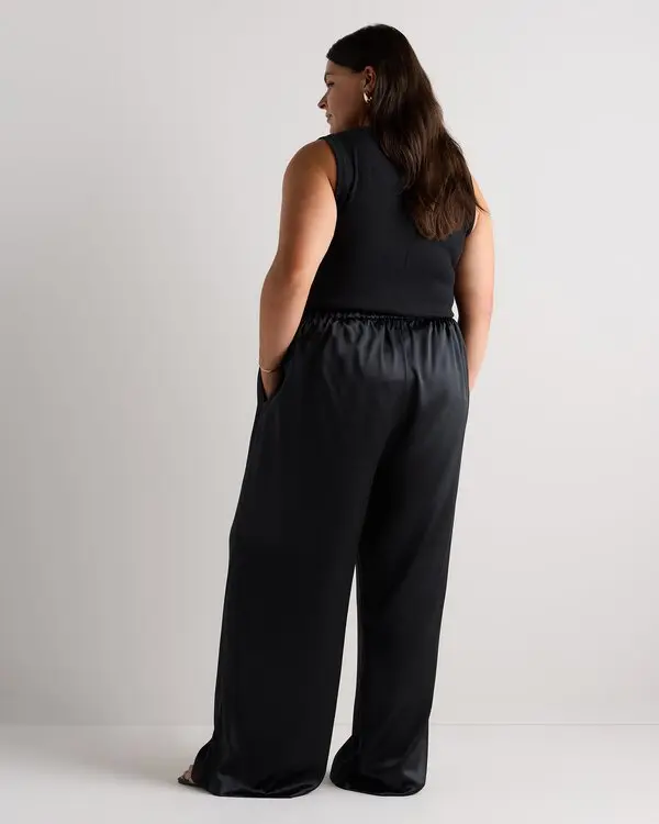 Quince 100% Mulberry Silk Drawstring Wide Leg Pants - Black