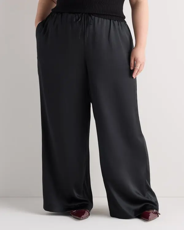 Quince Silk Drawstring Wide Leg Pants - Black