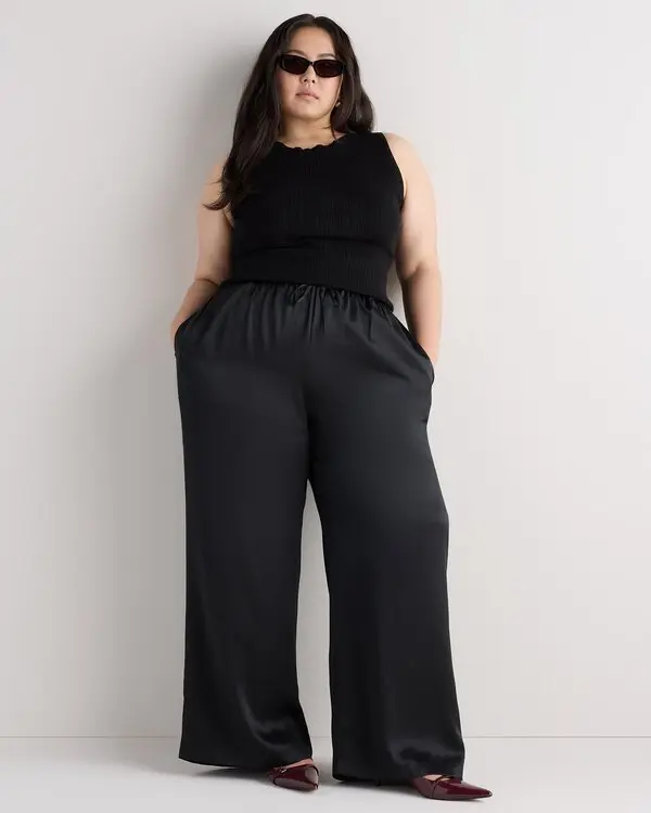 Quince Silk Drawstring Wide Leg Pants - Black