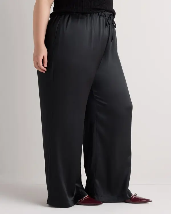 Quince Silk Drawstring Wide Leg Pants - Black