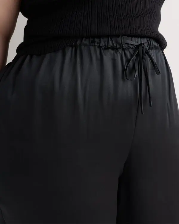 Quince Silk Drawstring Wide Leg Pants - Black