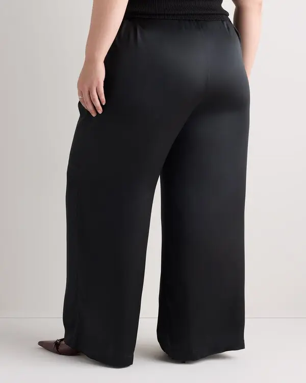 Quince Silk Drawstring Wide Leg Pants - Black