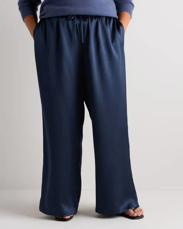 Quince Mulberry Silk Drawstring Wide Leg Pants - Navy