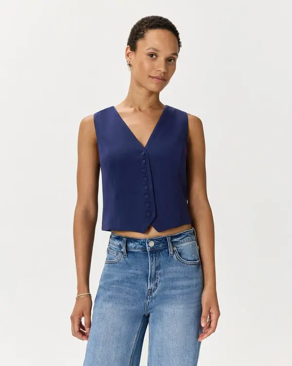 Quince Fluid Crepe Vest - Navy