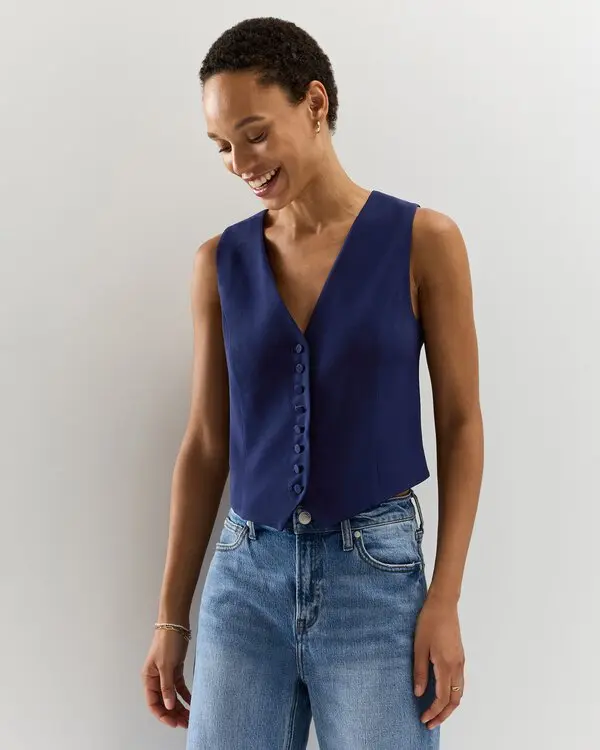 Quince Fluid Crepe Vest - Navy