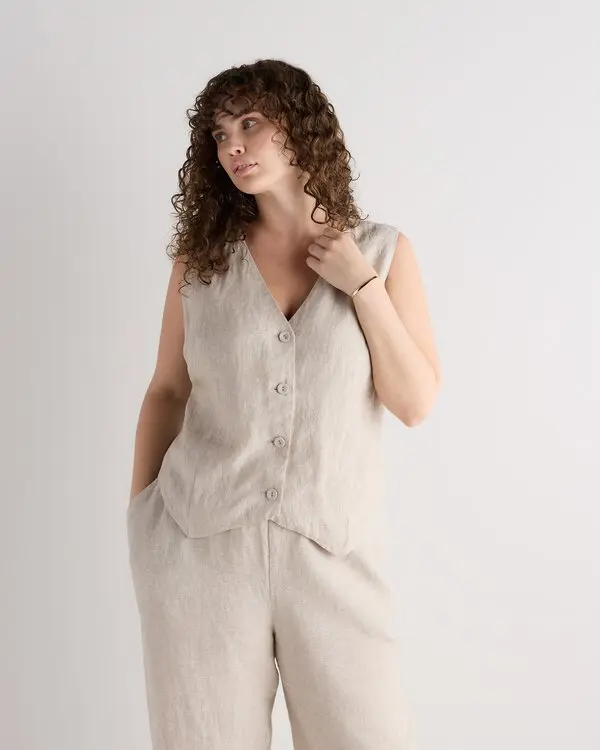 Quince 100% European Linen Vest - Flax
