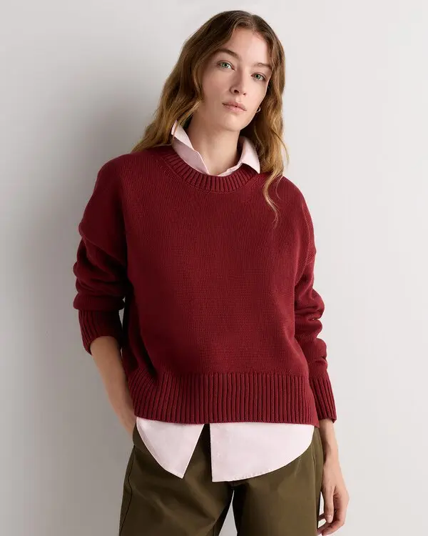 Quince Organic Cotton Boyfriend Crew Sweater - Deep Brick Red