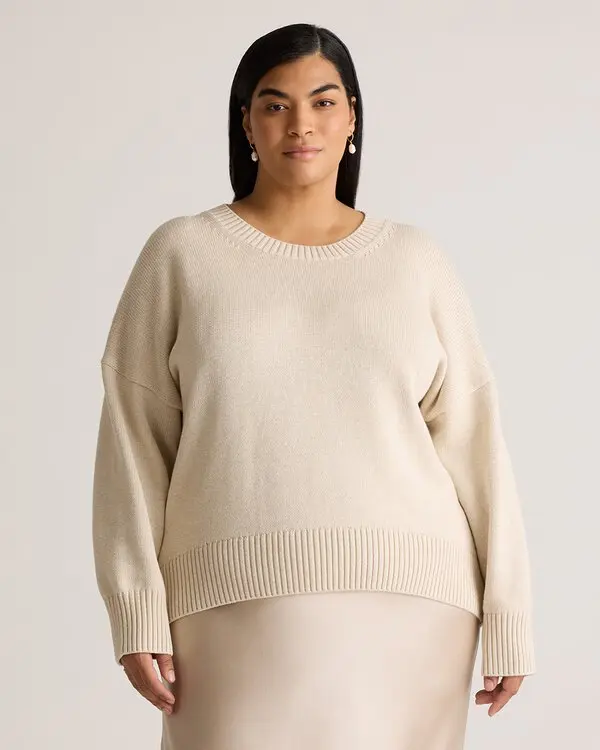Quince Boyfriend Crew Sweater - Speckled Beige