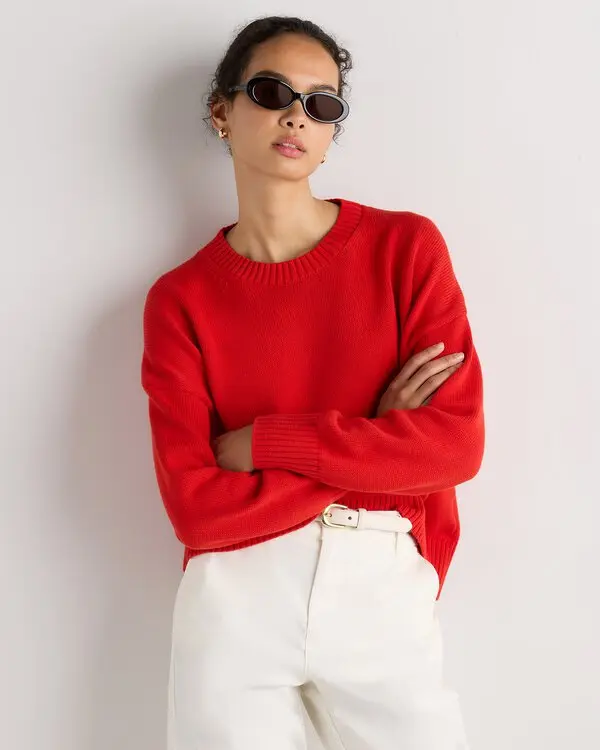 Quince Boyfriend Crew Sweater - Spritz Red