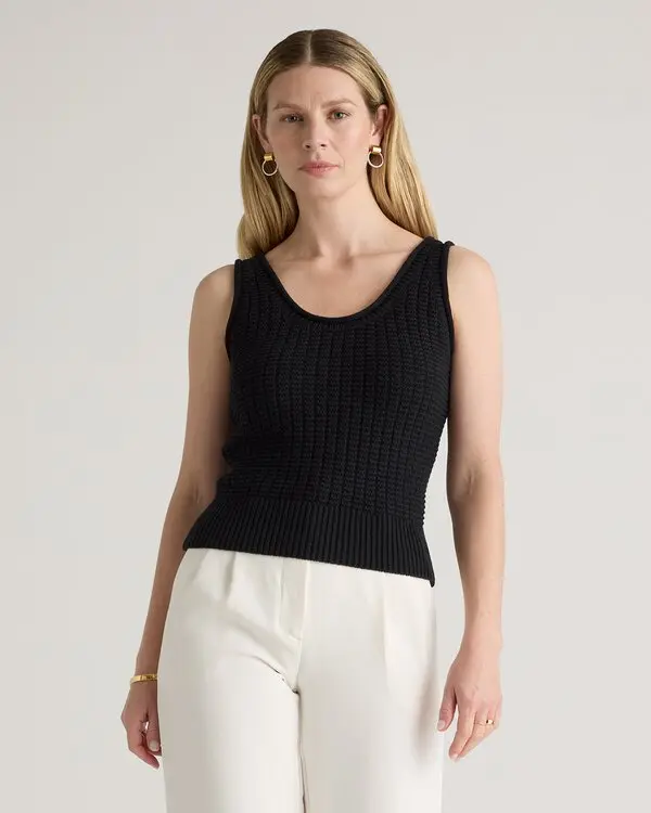 Quince Waffle Cropped Sweater Tank Top - Black