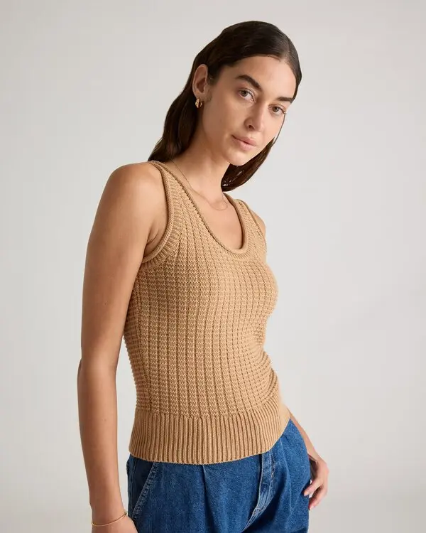 Quince Waffle Cropped Sweater Tank Top - Camel
