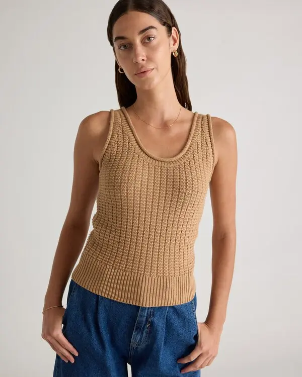 Quince Waffle Cropped Sweater Tank Top - Camel