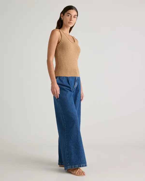 Quince Waffle Cropped Sweater Tank Top - Camel