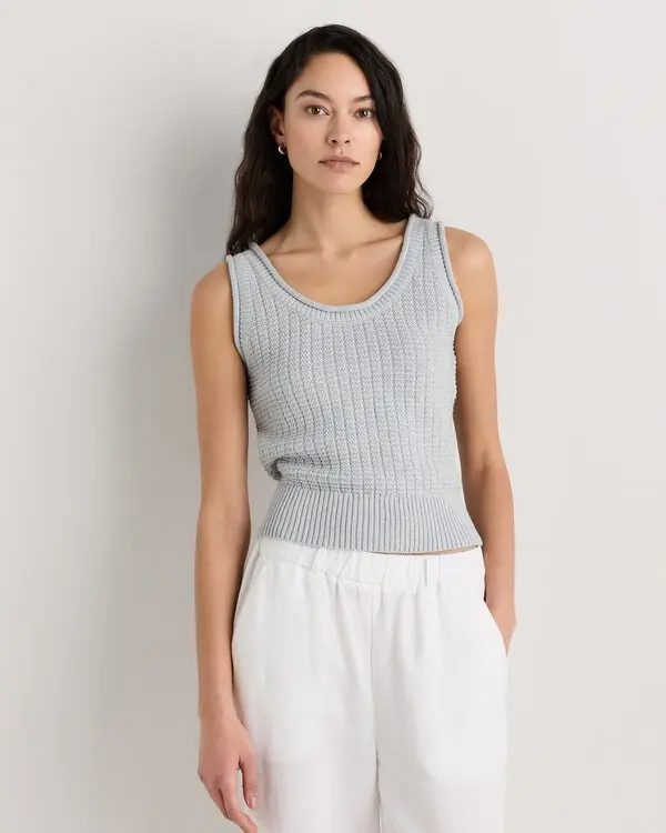 Quince Waffle Cropped Sweater Tank Top - Heather Dove Grey