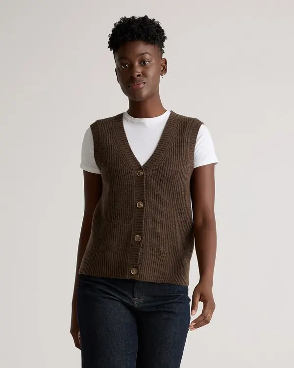 Quince Mongolian Cashmere Fisherman Sweater Vest - Brown
