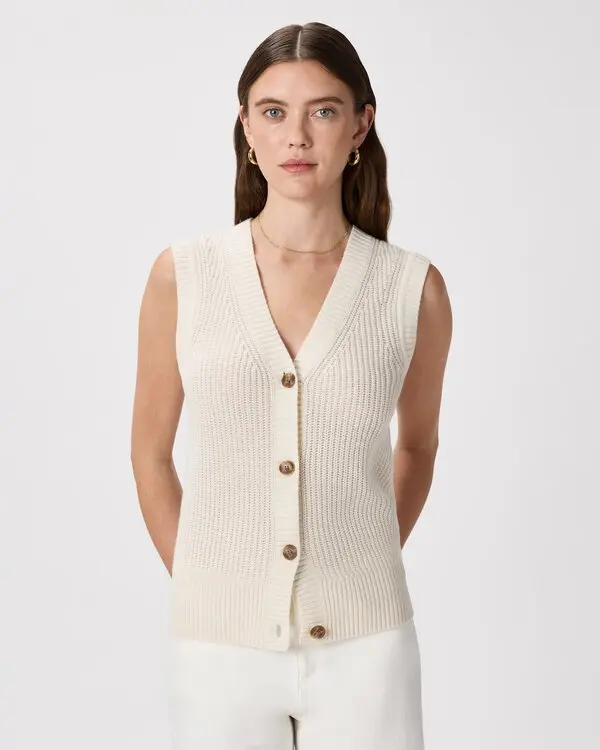 Quince Mongolian Cashmere Fisherman Sweater Vest - Ivory