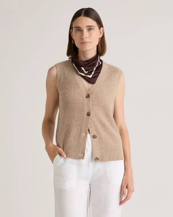 Quince Mongolian Cashmere Fisherman Sweater Vest - Oatmeal