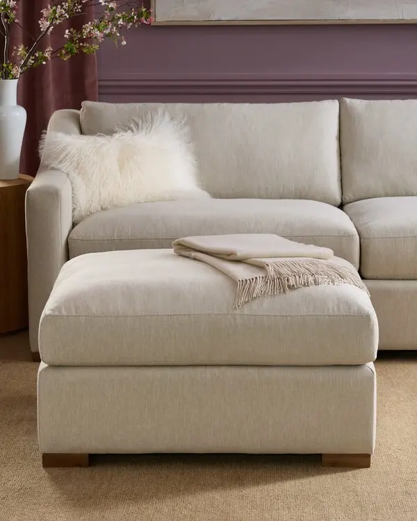 Quince Hollis Slope Arm Ottoman In Performance Velvet - Ivory