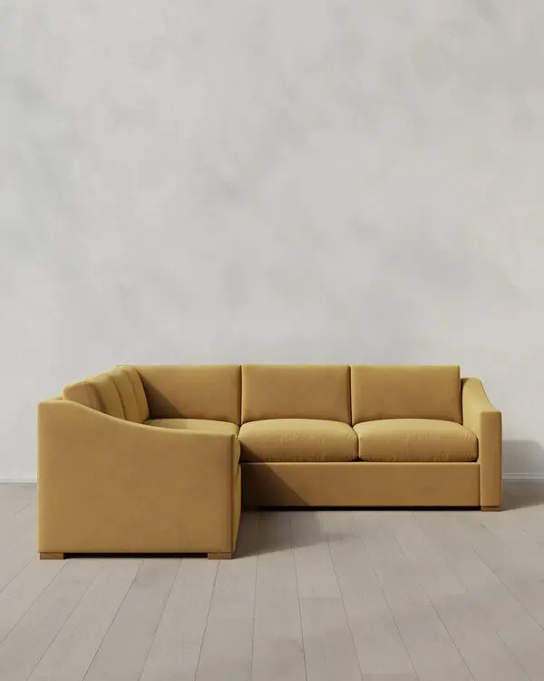 Quince Hollis Slope Arm L Sectional In Performance Velvet - Caramel