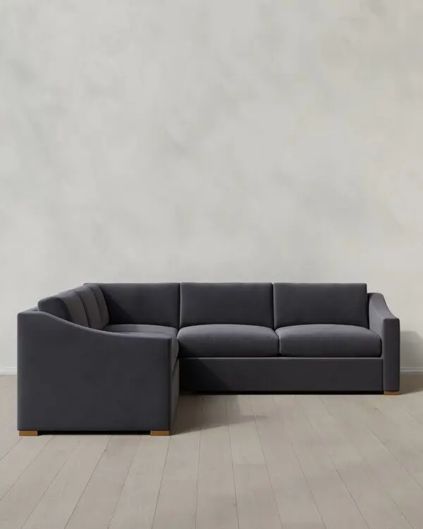 Quince Hollis Slope Arm L Sectional In Performance Velvet - Gunmetal