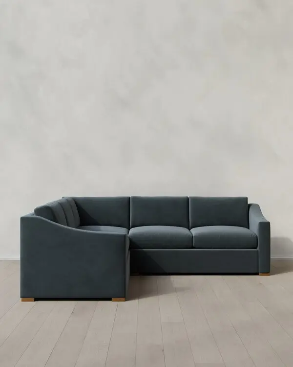 Quince Hollis Slope Arm L Sectional In Performance Velvet - Pine
