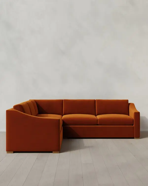 Quince Hollis Slope Arm L Sectional In Performance Velvet - Rust