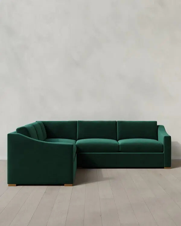 Quince Hollis Slope Arm L Sectional In Performance Velvet - Spruce