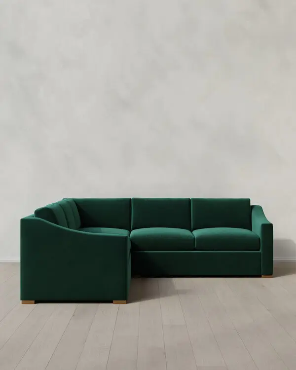 Quince Hollis Slope Arm L Sectional In Performance Velvet - Spruce