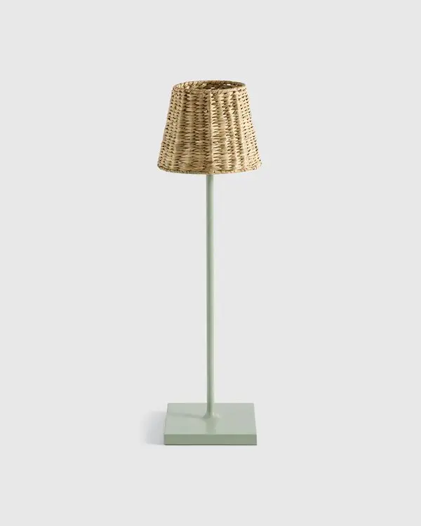 Quince Zafferano America Poldina Pro Rechargeable Table Lamp With Seagrass Shade Zafferano - Sage