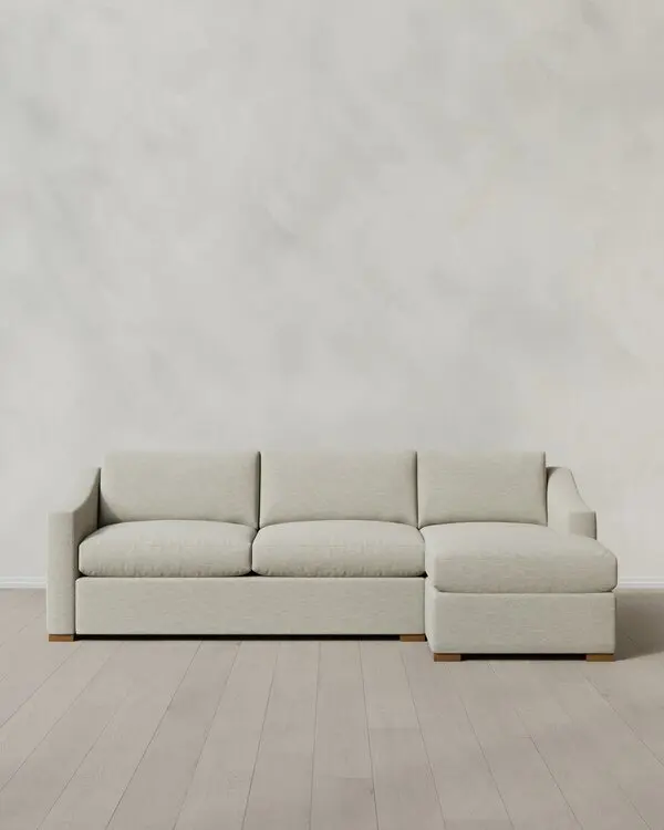 Quince Hollis Slope Arm Chaise Sectional In Performance Basketweave - Flax