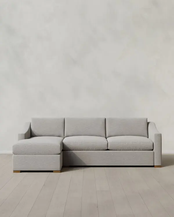 Quince Hollis Slope Arm Chaise Sectional In Performance Basketweave - Fog